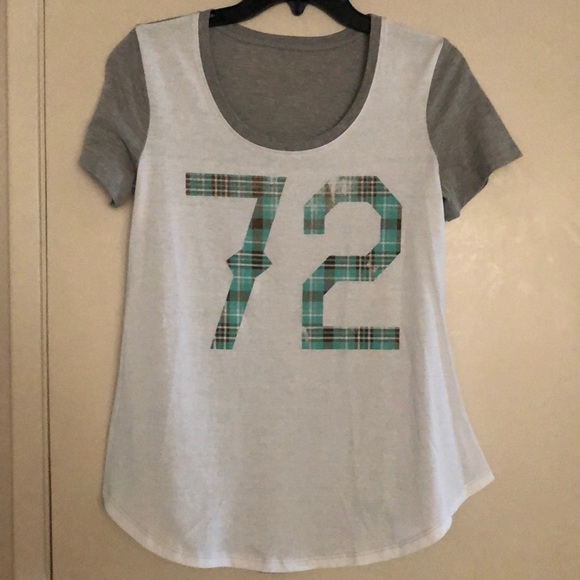 Tops | Newsoft Knit Colorblock Screen Top Beautiful Grey Teal Med Made ...